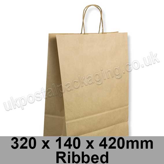 EzePack, Ribbed Manilla Kraft Carrier Bags 320 x 140 x 420mm - UK ...