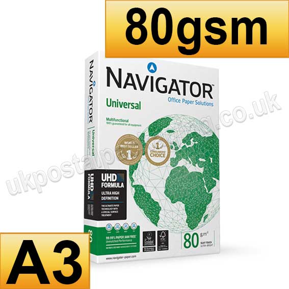 Navigator, A3 Paper 80gsm, Smooth White - 500 Sheets - UK Postal Packaging