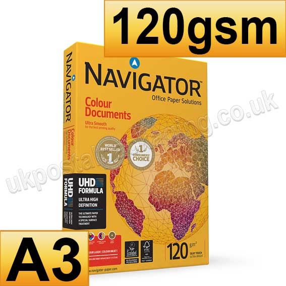 Navigator, A3 Paper 120gsm, Smooth White - 500 Sheets - UK Postal Packaging