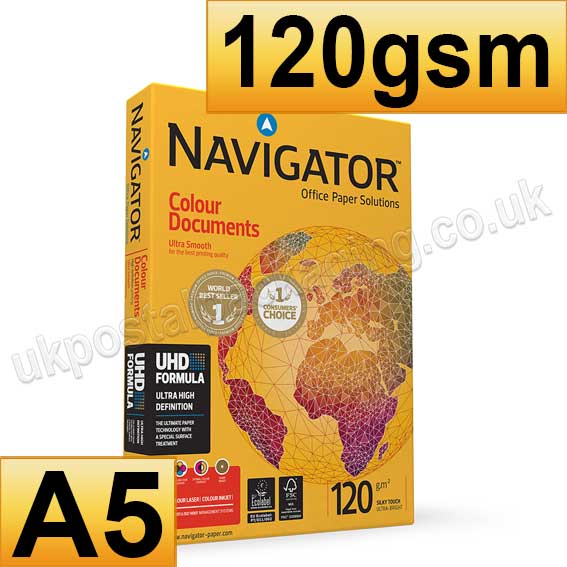 Navigator, A5 Paper 120gsm, Smooth White - 500 Sheets - UK Postal Packaging