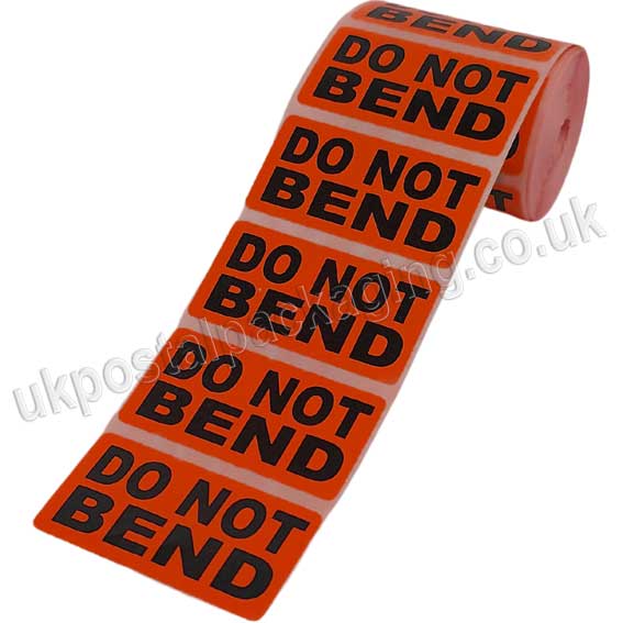 Do Not Bend, Red Labels, 50 x 25mm - Roll of 500 - UK Postal Packaging