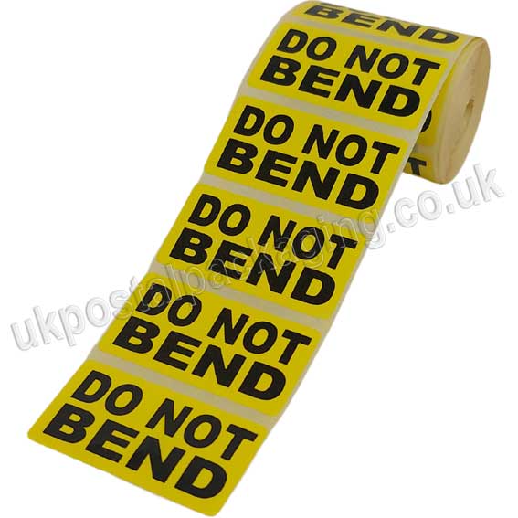 Do Not Bend, Yellow Labels, 50 x 25mm - Roll of 500 - UK Postal Packaging