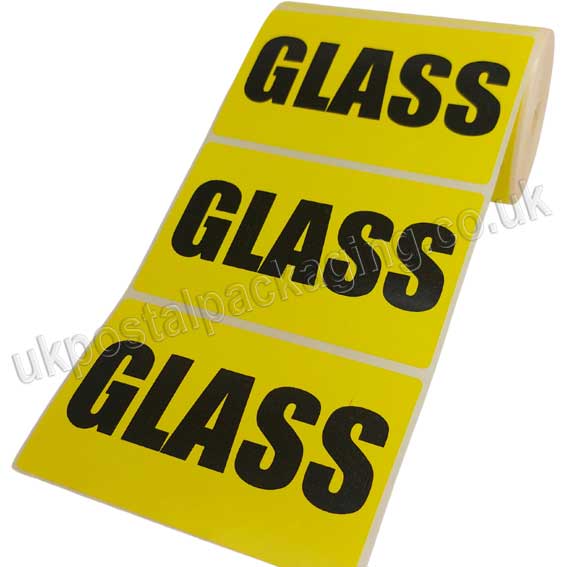 Glass, Yellow Labels, 101.6 x 63.5mm - Roll of 500 - UK Postal Packaging