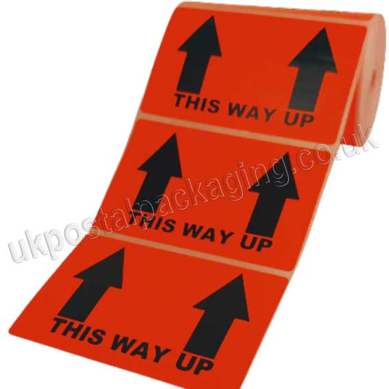 This Way Up, Red Labels, 101.6 x 63.5mm - Roll of 500 - UK Postal Packaging