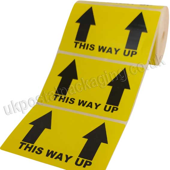 This Way Up, Yellow Labels, 101.6 x 63.5mm - Roll of 500 - UK Postal ...